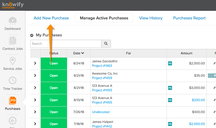 How to add a new purchase – Knowify
