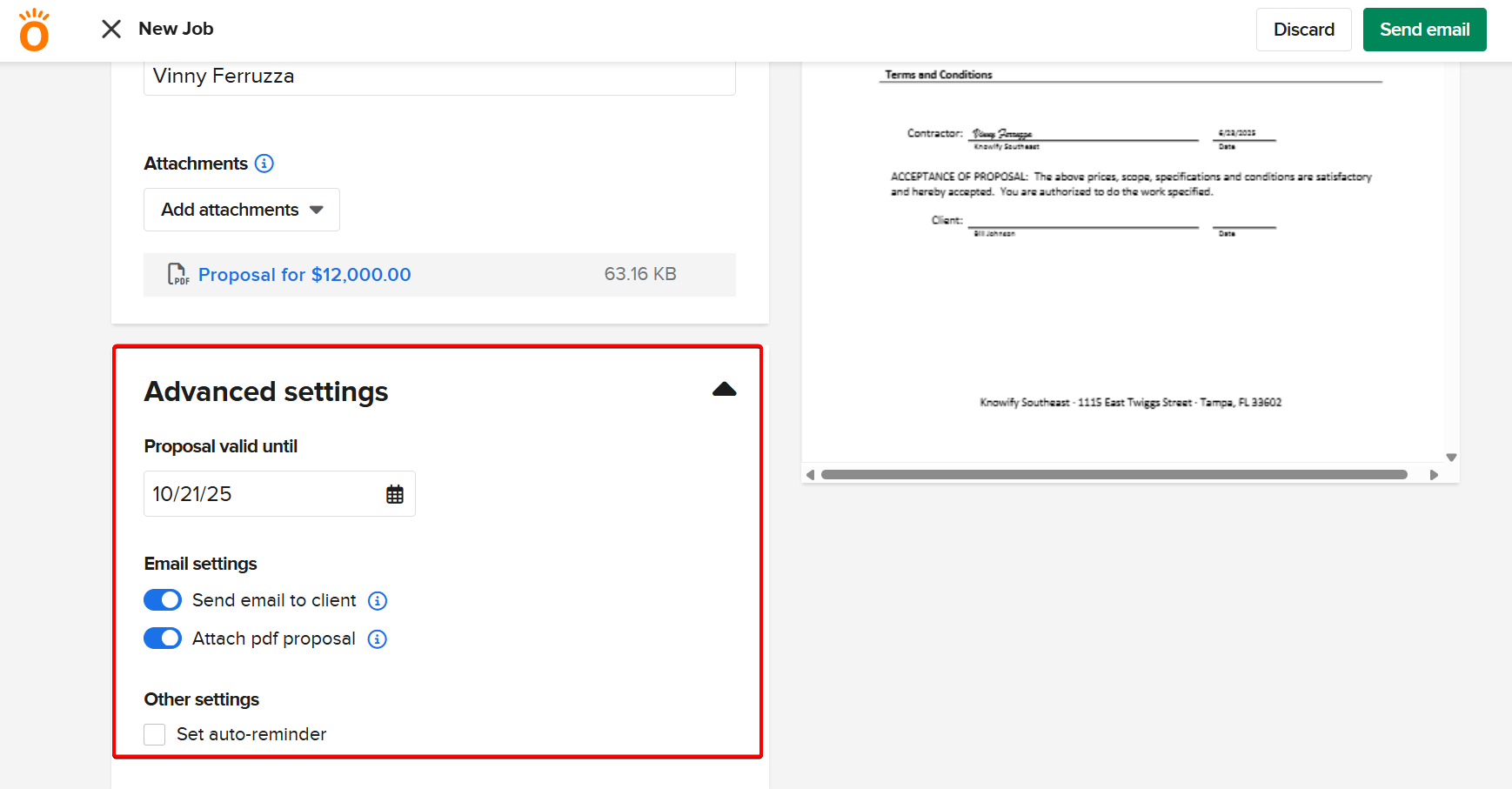 E-signature advanced options – Knowify